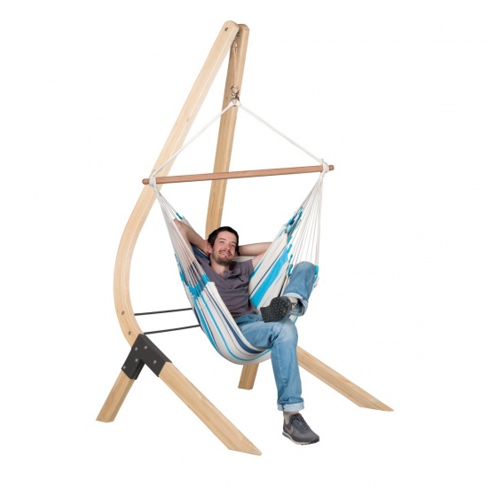 LA SIESTA - Chaise-Hamac Basic CARIBEÑA aqua blue + Support en bois