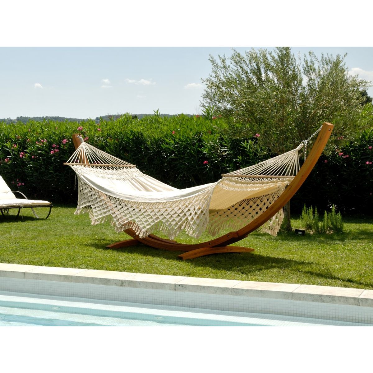 COULEURS DU MONDE - Hamac à barre et franges Naturesa 370x160 - NATURESA