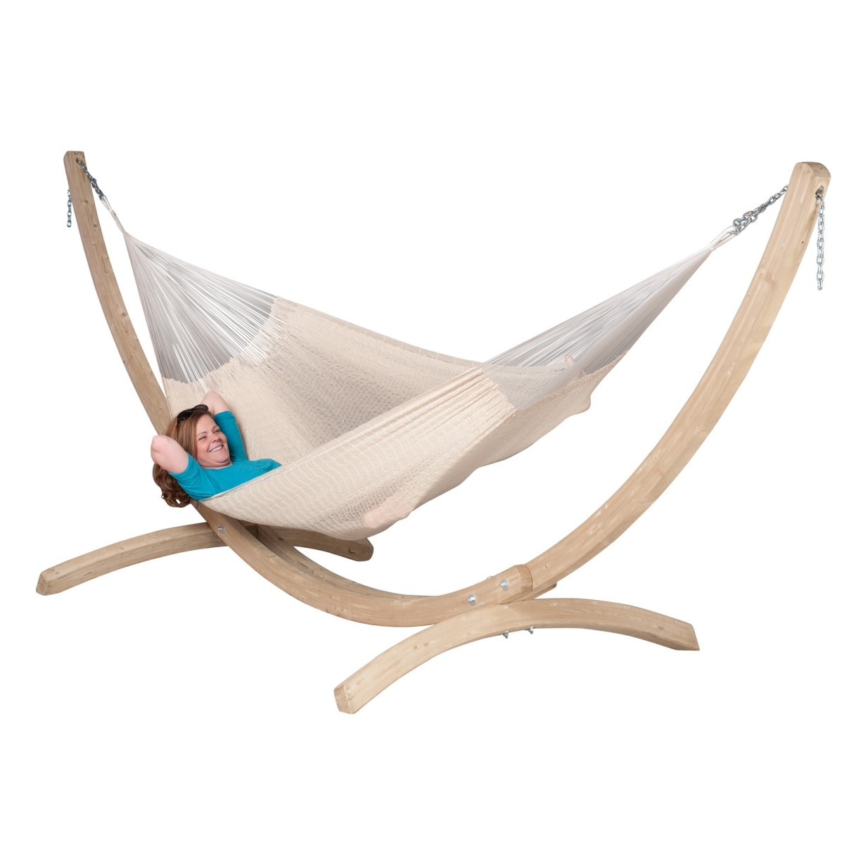 LA SIESTA - Hamac Filet MEXICANA ecru + Support pour Hamacs Familiaux CANOA